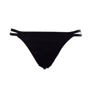 AROMATIQUE Smooth Ribbed Cotton Thong– Double Strap Detail - Black