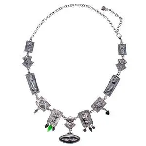 GEM KINGDOM Silver / Green Ex Voto Charm Necklace - Silver/green