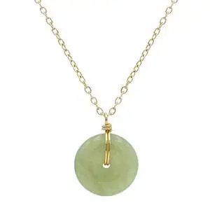 SEREE Gold / Green Coin Green Jade Hollow Necklace - Gold/green