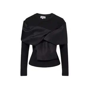 AMY LYNN Helena Long Sleeve Top With Organza Bow Detail - Black