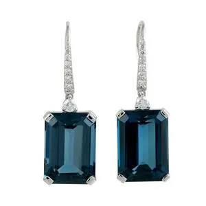 ARTISAN White / Blue London Blue Topaz & Diamond Ear Hook Earrings In 14k White Gold - White/blue