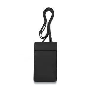 GODI. Handmade Adjustable Leather Phone Bag With Pocket - Black