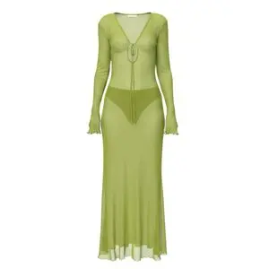 ALOMA STUDIO Améthyste Maxi Mesh Dress Olive - Green