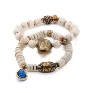 EBRU JEWELRY Gold / White Ethnic Fashion Bracelet Set White - Gold/white