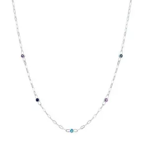 DINNY HALL Silver / White / Blue Coloured Gemstone Silver Chain Necklace - Silver/white/blue