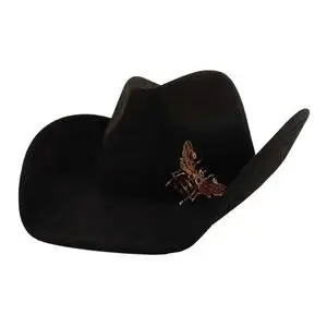 CHANEL JOAN ELKAYAM Faux Suede Cowboy Hat With Large Bee Brooch - Black