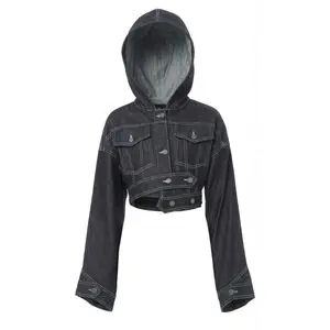 GAO REPUBLIC Jacket Cropped Hooded Denim Indigo - Blue