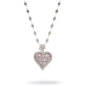 EBRU JEWELRY Sparkling Baguette Diamond Big Heart Statet Necklace - Silver