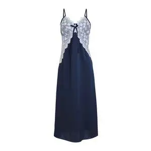 LUNALUZ Audrey Satin Sleeveless Bra-cup Slip Nightdress - Blue
