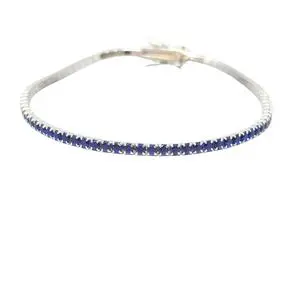 HARFI Blue / Silver Sapphire Gemstone Sterling Silver Tennis Bracelet - Blue/silver
