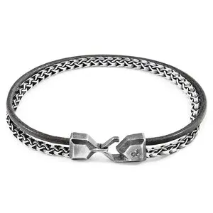 ANCHOR & CREW Shadow Bowspirit Mast Silver & Round Leather Bracelet - Grey