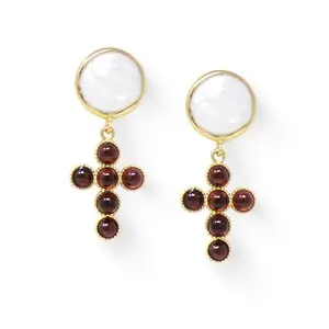 VINTOUCH ITALY Gold / Red Hope Gold-plated Garnet Cross Earrings - Gold/red