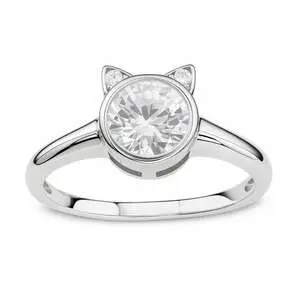 KYLIE HARPER Bezel-set Diamond Cz Kitty Cat Ring In Sterling Silver