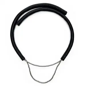 WAIWAI Black / Silver Leather Choker With Glass Beads Black - Black/silver