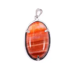 MINERALGEMS ✩ STUDIO Striped Carnelian Pendant With Sterling Silver Chain - Orange