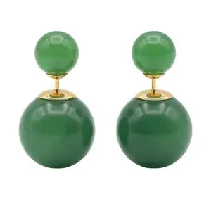 SEREE Orbit Duo Double Ended Jade Stone Stud Earrings - Green