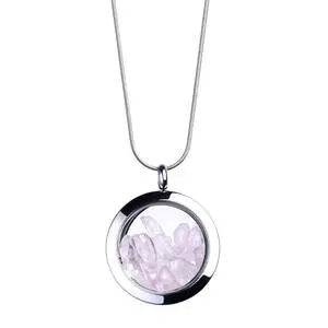 MY LITTLE NATURE Pink / Silver Rose Quartz Necklace -birthstone Necklace Rose Quartz Crystal Pendant - Pink/silver