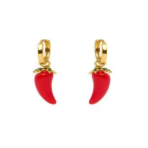 Saachi Carrot Huggie Charm Earrings - Red