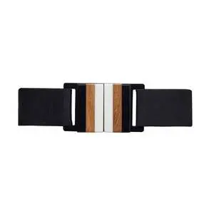 BELTBE Stretch Belt With Acrylic Buckle Wood, White Stripes - Black
