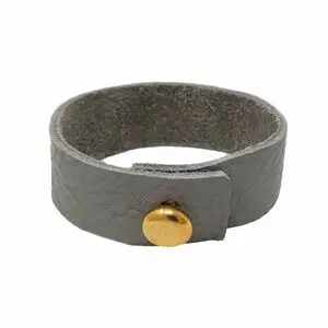 N'DAMUS LONDON Leather Bracelet With Large Brass Button - Grey