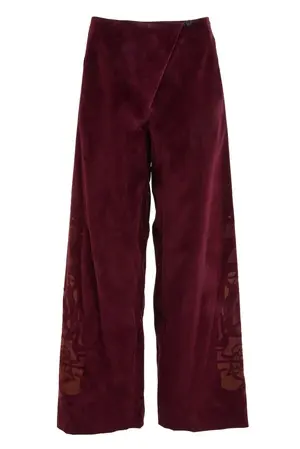 Natalia Petruch Brigette Trousers In Burgundy Velvet With Laser Cut Details - Red
