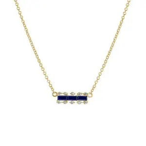 KIERA Baguette Cut Created Sapphire With Lab Grown Diamond Accent Bar Pendant Necklace - Yellow