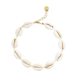 ADRIANA PAPPAS DESIGNS Mini Natural Shell Anklet On Colored Cord - Black