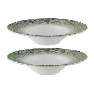 Turgla Home Sway Round Decorated Porcelain Pasta Bowl, Set Of Two - Blue/white