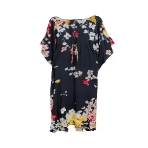 Saachi Multicolored Fiore Tie Waist Keyhole Kaftan - Black
