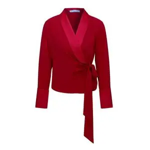 MAAN ISTANBUL Shawl Collar Silk Blouse Enjoy The Silence - Red