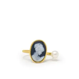 VINTOUCH ITALY Mini Cameo & Pearl Ring - Black