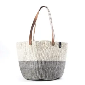 MIFUKO Neutrals / Kiondo Shopper Basket Natural & Light Grey Duo M - Brown