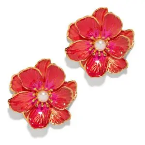 THE PINK REEF Large Jewel Box Floral Earrings In Watermelon - Red