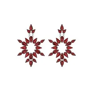 ISKRA Silver / Red Crystal Dew Earrings Silver & Red
