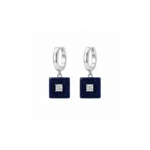 LILY FLO JEWELLERY Lapis Lazuli Sqaure Diamond Hoop Earrings - Blue