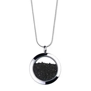 MY LITTLE NATURE Silver / Black Natural Volcanic Sand Necklace – Sustainable Jewelry For Him Black Necklace For - Silver/black