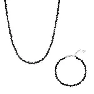 SPERO LONDON Natural Spinel Sterling Silver Necklace Bracelet Set - Black