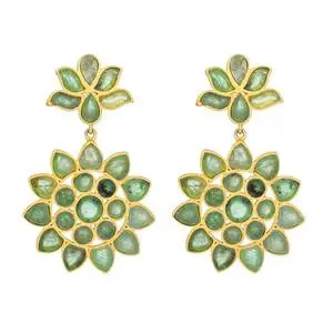 OPIUM JEWELS Water Lotus Statet Earrings Emeralds - Green