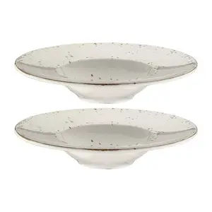 Turgla Home Grain Round Decorated Porcelain Pasta Bowl Set Of Two - White/brown