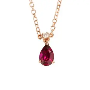 JUVETTI  White / Red Ori Small Rose Gold Pendant Necklace Ruby & Diamond - White/red