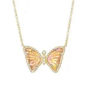 KAMARIA Mini Sunlight Butterfly Necklace With Diamonds - Orange
