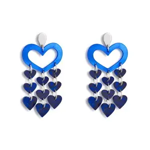 TOOLALLY Heart Shaped Chandelier Dangle Earrings - Blue