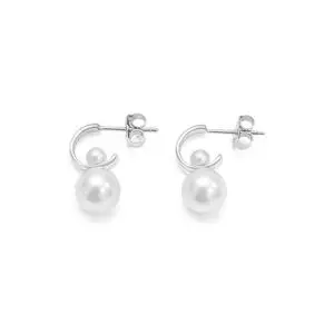 FV JEWELLERY Perle Double Fresh Water Pearl Stud Earrings - Silver