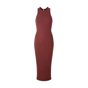 NUMBAT Lena Ribbed Fitted Midi Dress Cinnamon - Brown