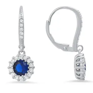 KYLIE HARPER Dangling Sapphire Halo Leverback Earrings In Sterling - Silver