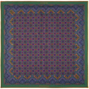 OTWAY & ORFORD Green / Blue 'millefiori' Silk Pocket Square In Green, Blue & Orange. Full-size - Green/blue