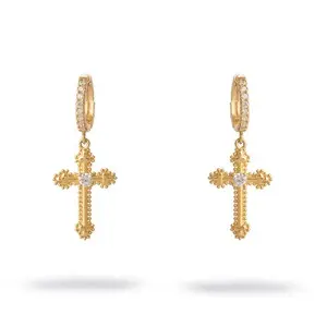 EBRU JEWELRY Divine Spark Cross Vermeil Earrings - Gold