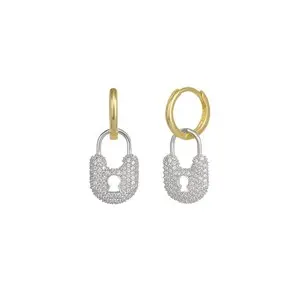 SPERO LONDON Gold Hoop Padlock Sterling Earrings - Silver