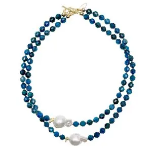 FARRA Apatite With Baroque Double Strands Necklace - Blue