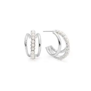 SHABELLA NYC Triple Pearl Hoops - Silver
